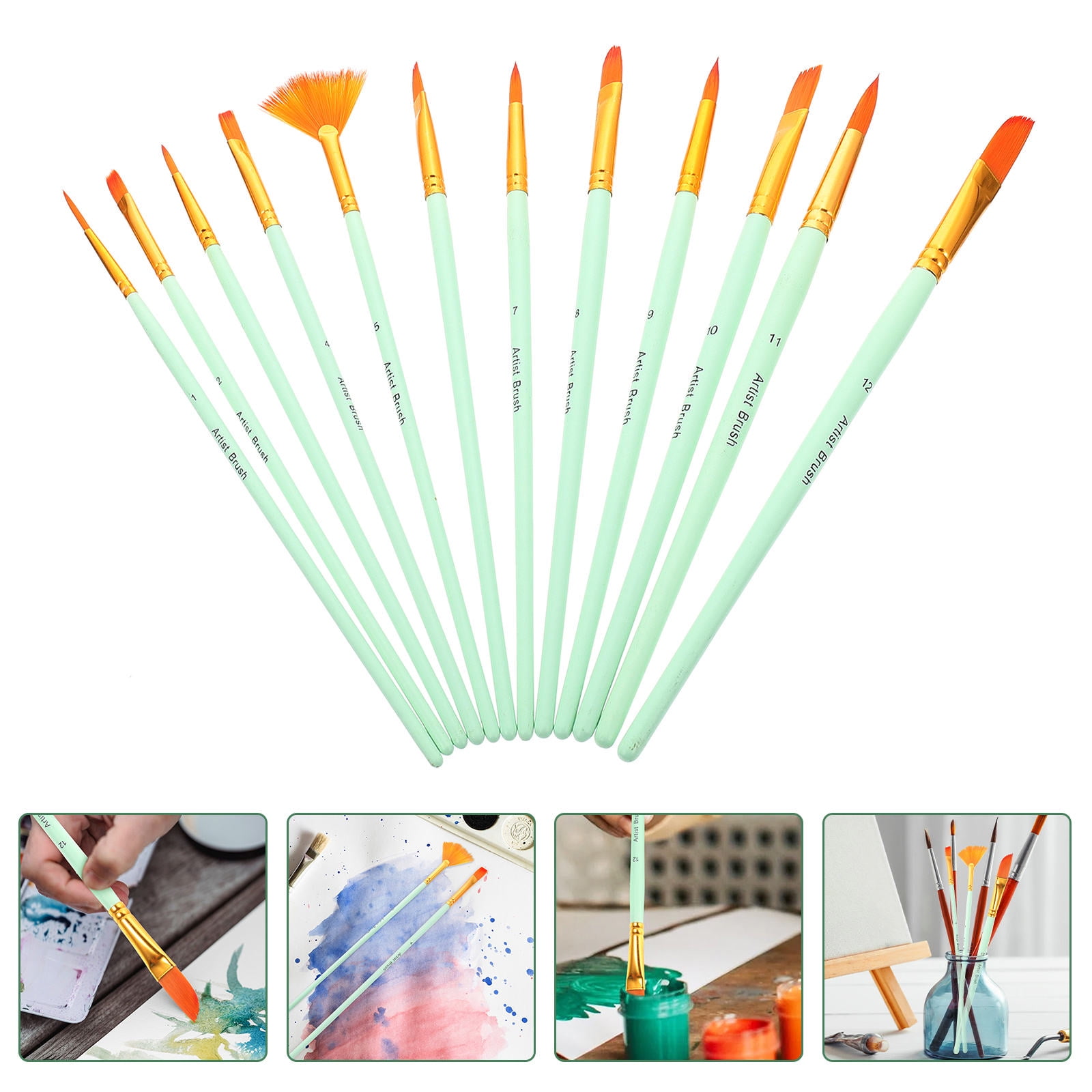 WHAMVOX 12 Pcs Brush Set Drawing Brushes Miniature Paint Bristle ...