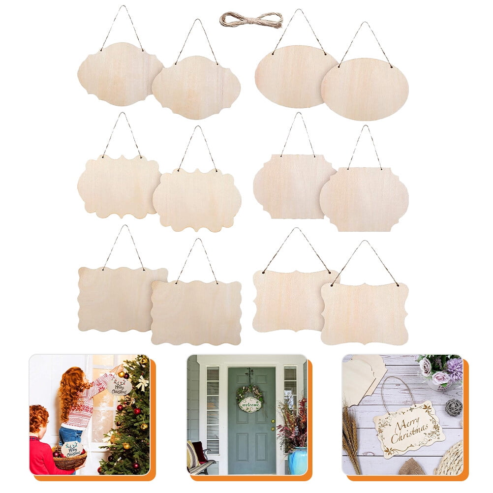 WHAMVOX 12pcs Blank Wood Signs Wooden Blank Boards Unfinished Hanging ...