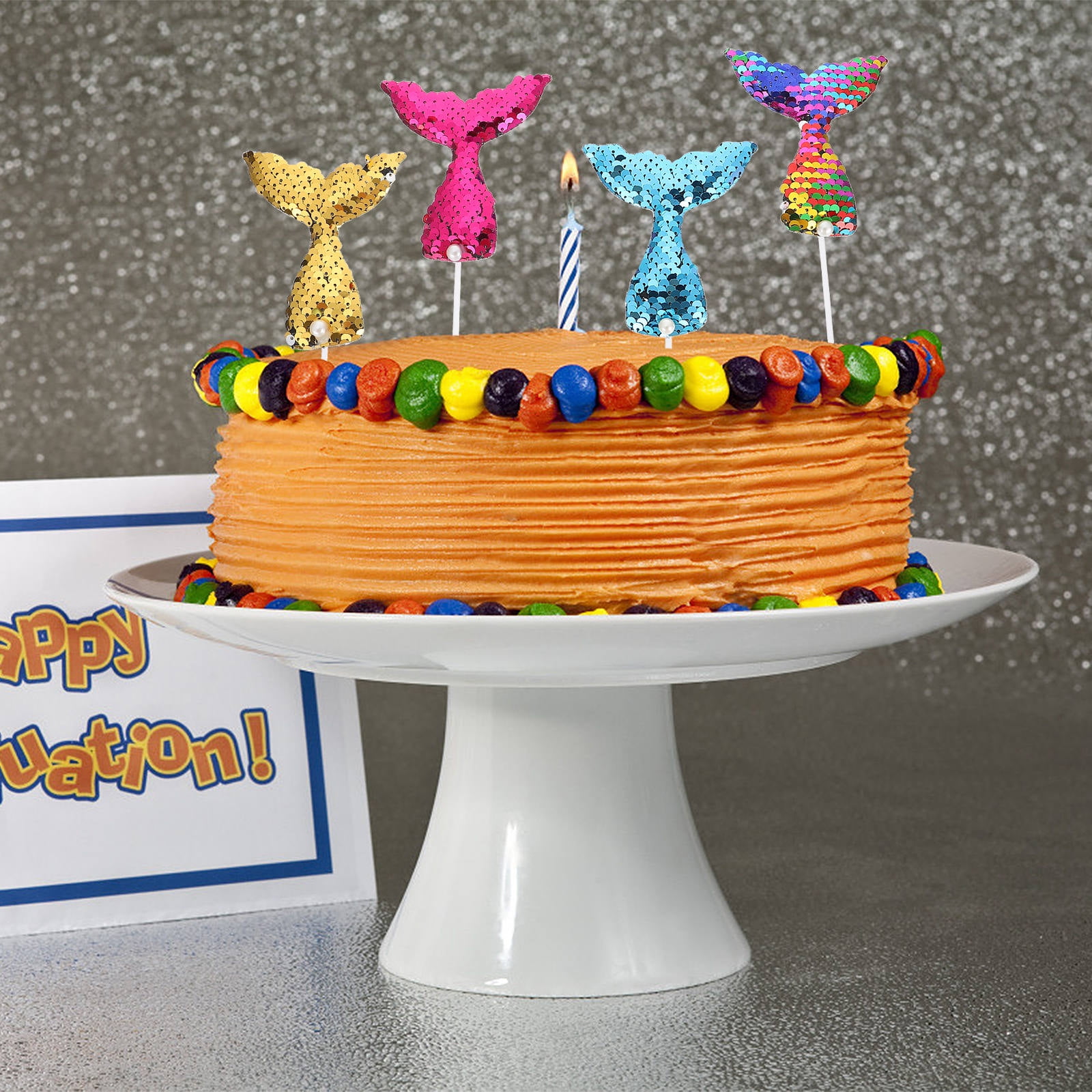 WHAMVOX 12pcs Sequin Fish Tail Cake Toppers Shiny Cake Picks Novelty ...