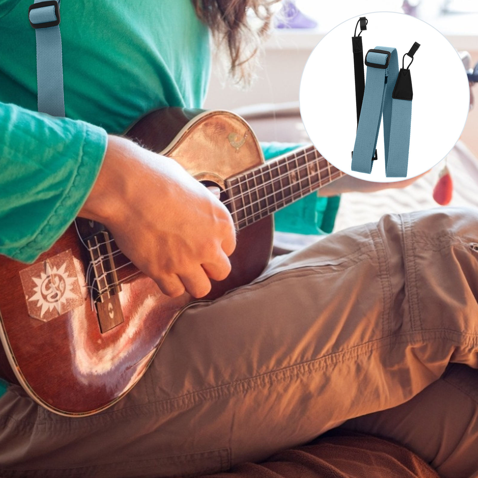 WHAMVOX 1Pack Blue Ukulele Strap 3.7X58In For Ukulele Non-punching ...
