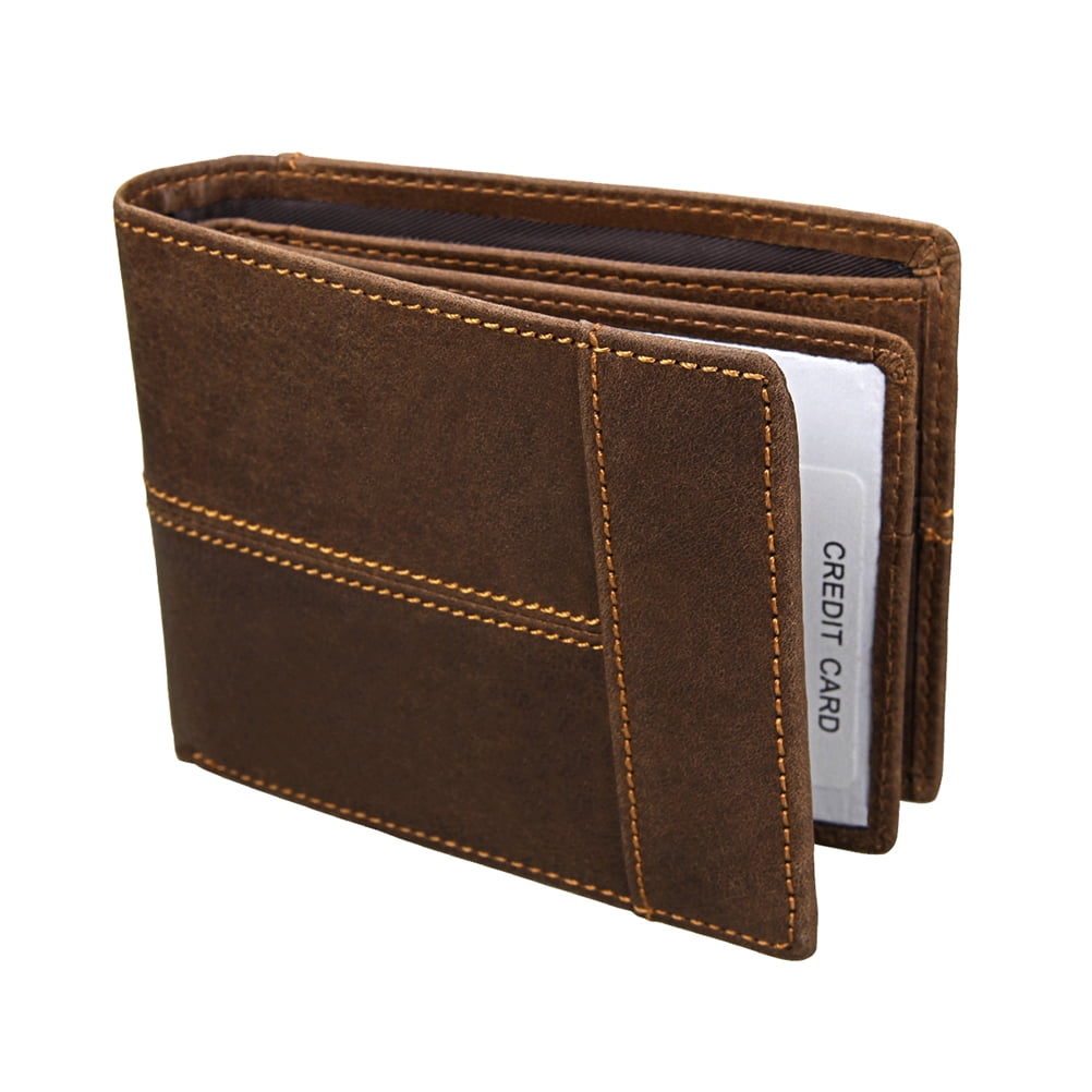 WHAMVOX 1Pack Cartera Cuadra in Brown Leather with RFID and Zipper ...