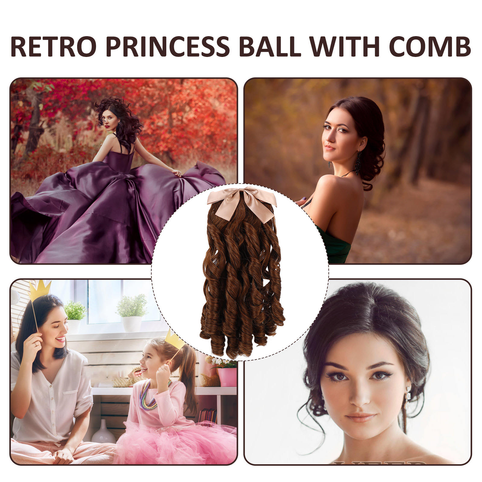 HEANUJJ Role Playing Cosplay Wigs Retro Curly Ponytail Wig Brown ...
