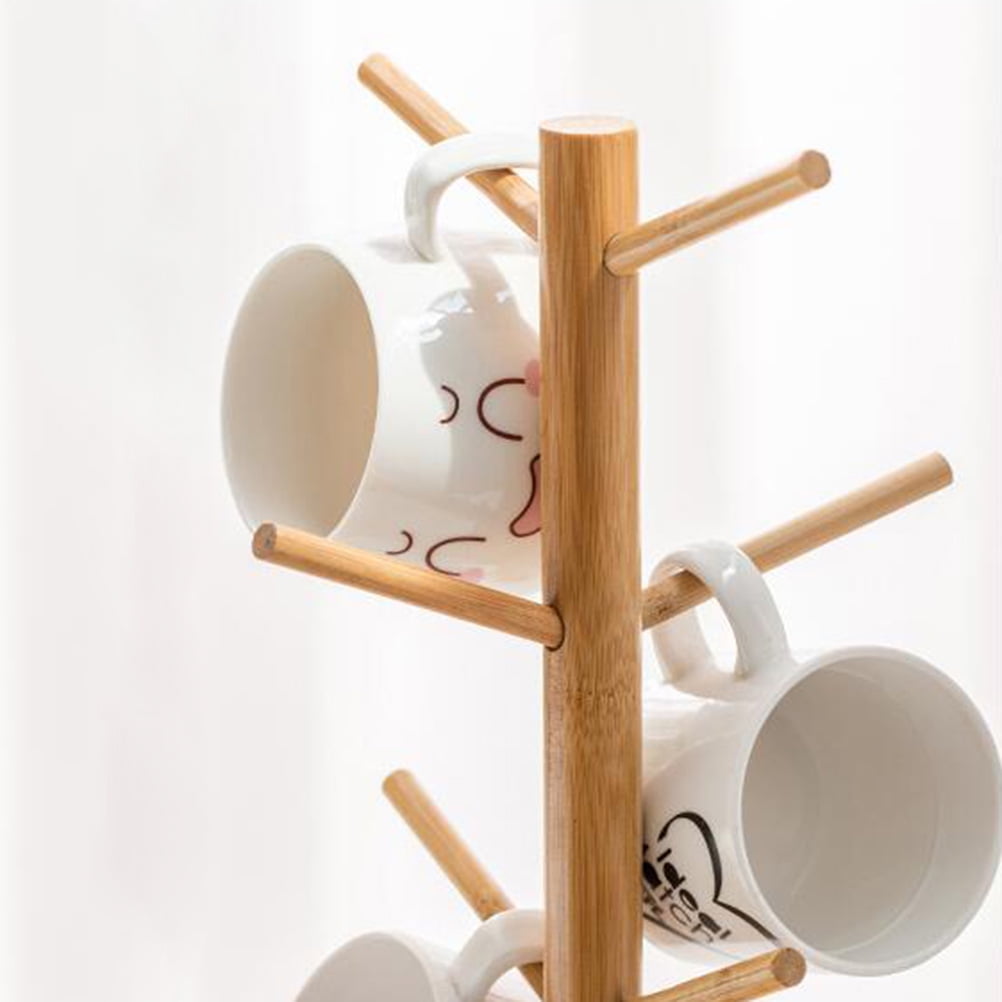 WHAMVOX 1Set Cup Display Rack Brown Bamboo for Restaurants Tea Cup ...