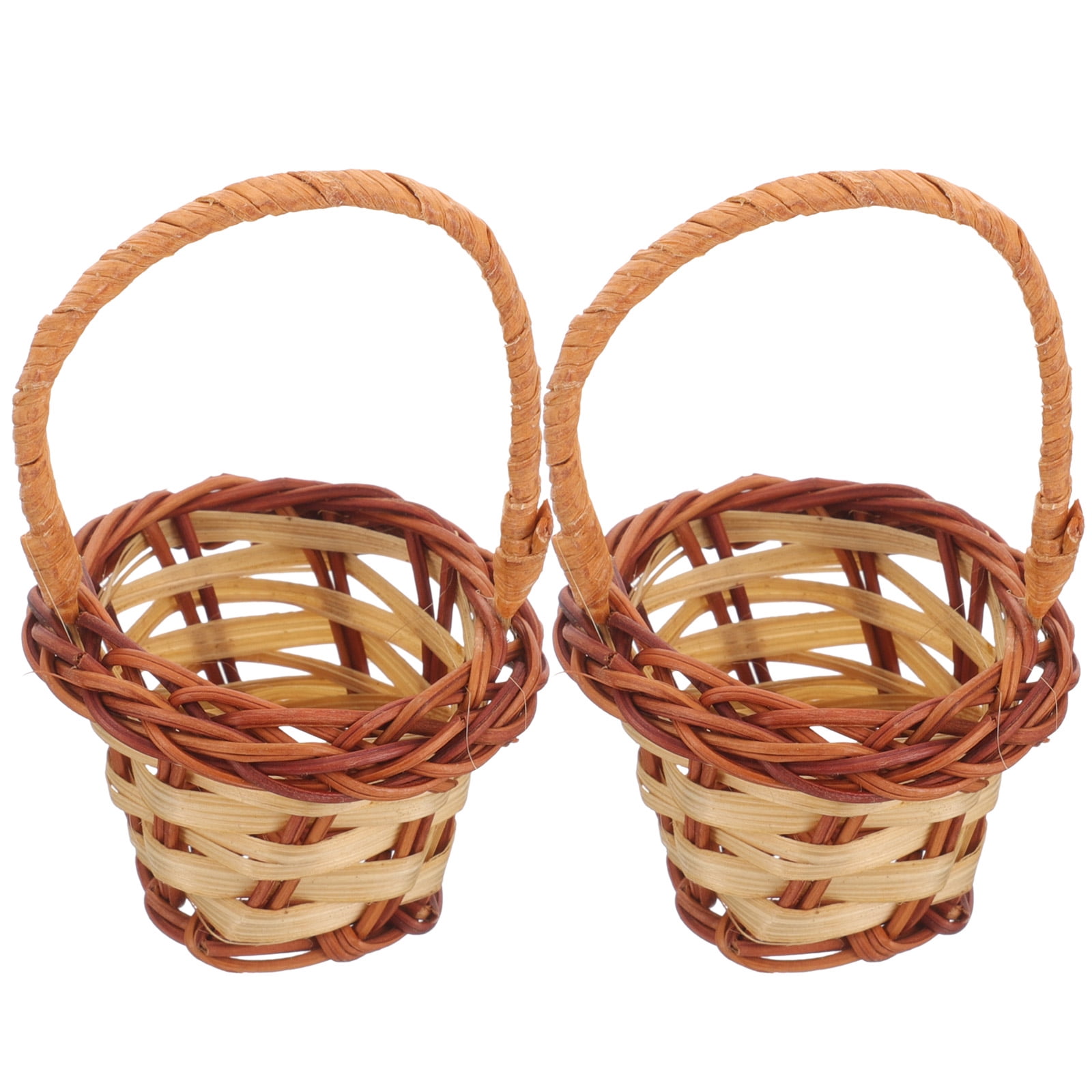 WHAMVOX 2 Pcs Basket Handwoven Bamboo Miniature Flower Baskets ...