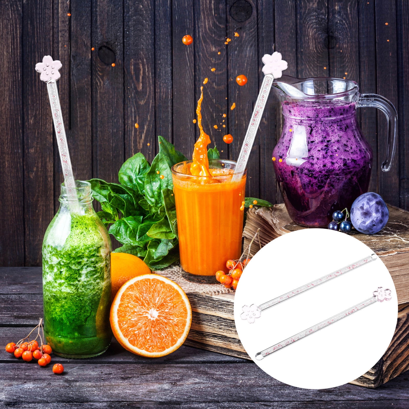 WHAMVOX 2 Pcs Blossom Glass Stirring Rod Thin Size Stirrer Sundae ...