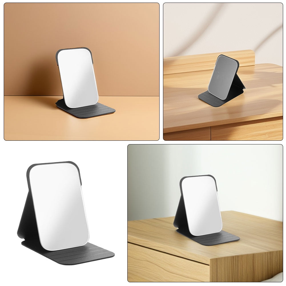 SEWCHICS Rectangular Makeup Mirror Compact Mirror Black Pu Leather 2Pcs ...