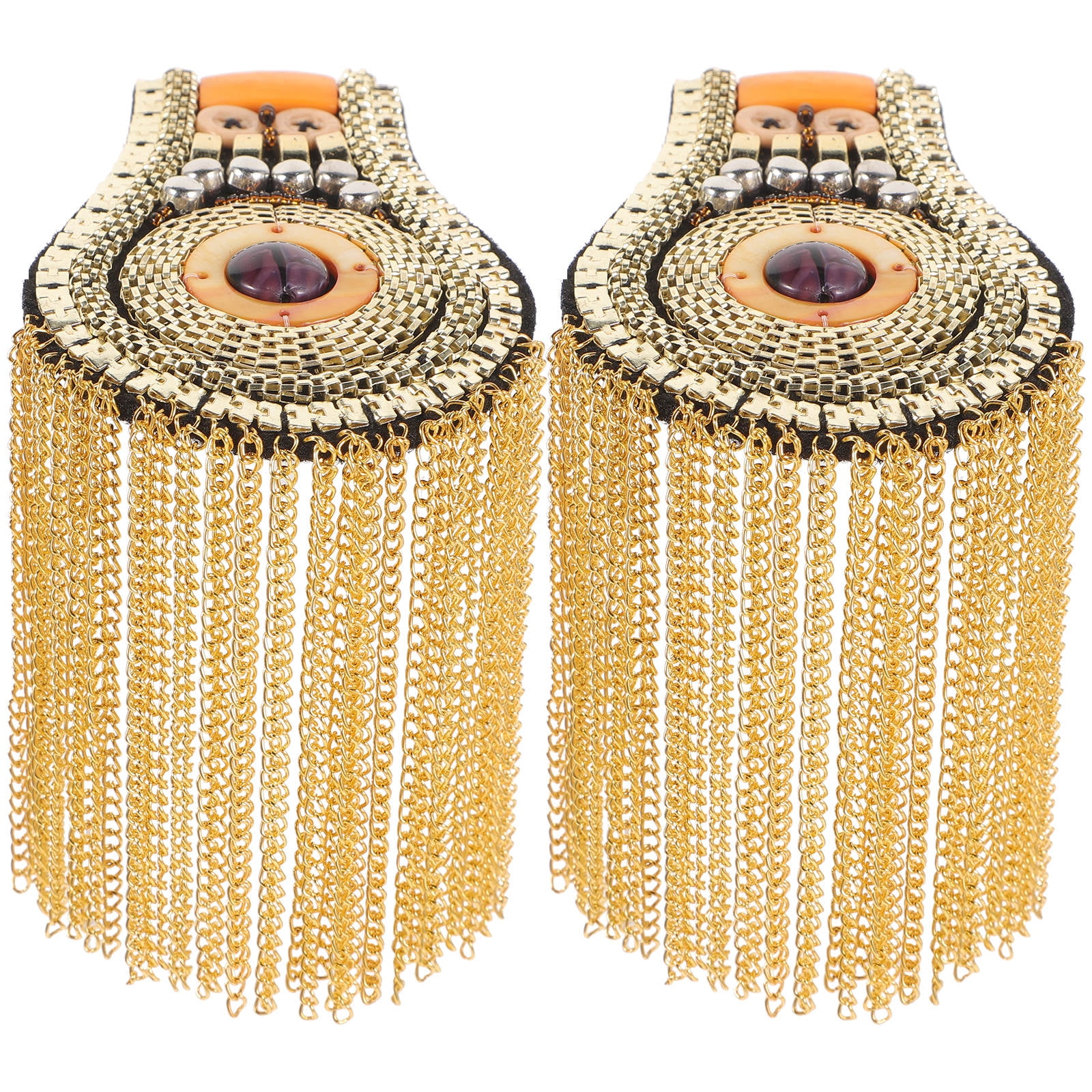 WHAMVOX 2 Pcs Tassel Shoulder Epaulet Spike Chain Rhinestone Fringe Man ...