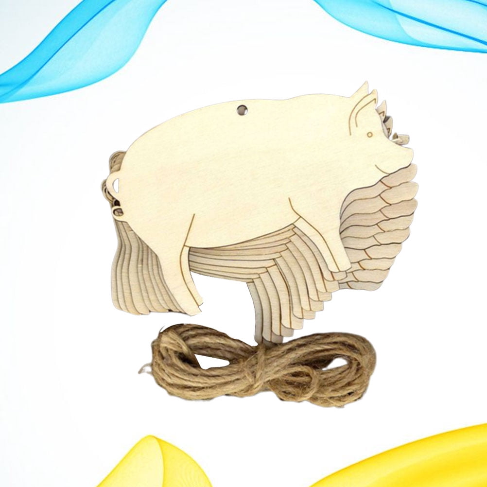 WHAMVOX 2 Set of Piglet Wooden Tags DIY Wishing Pig Shape Wooden Small ...