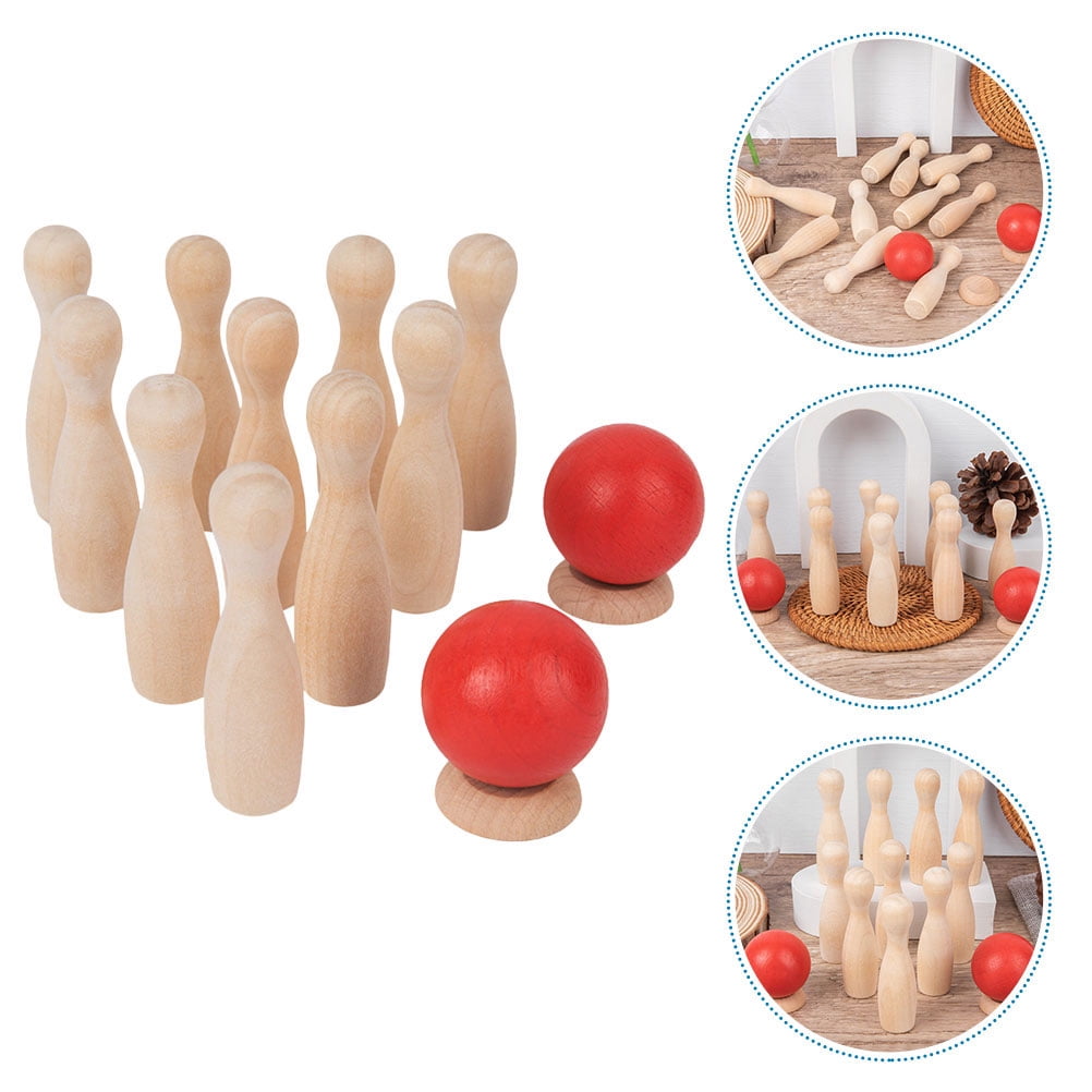 WHAMVOX 2 Sets Assorted Color Wood Kids Bowling Toys Interactive ...