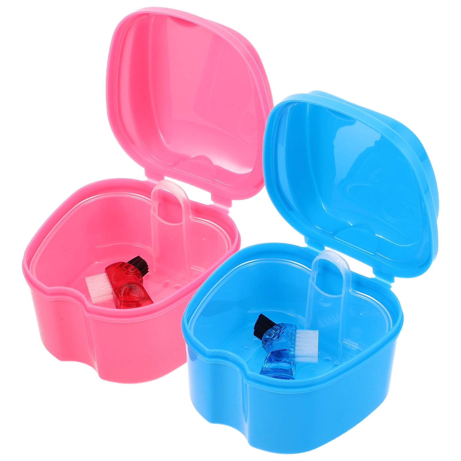 WHAMVOX 2 Sets Dentures Bath Case Dentures Cleaning Cup With Brush Set ...
