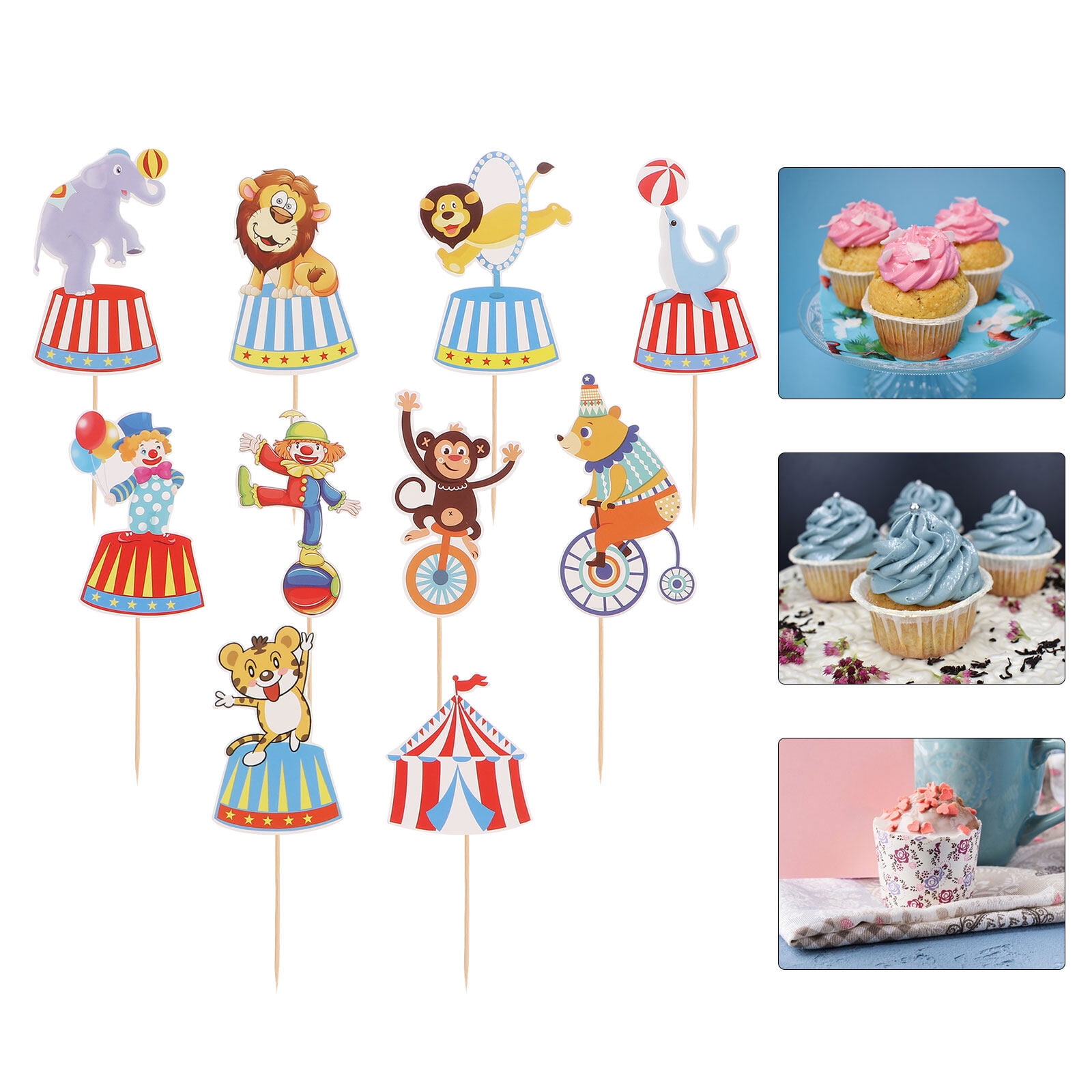 WHAMVOX 20 Pcs Circus Cake Picks Insert Theme Cupcake Toppers - Walmart.com