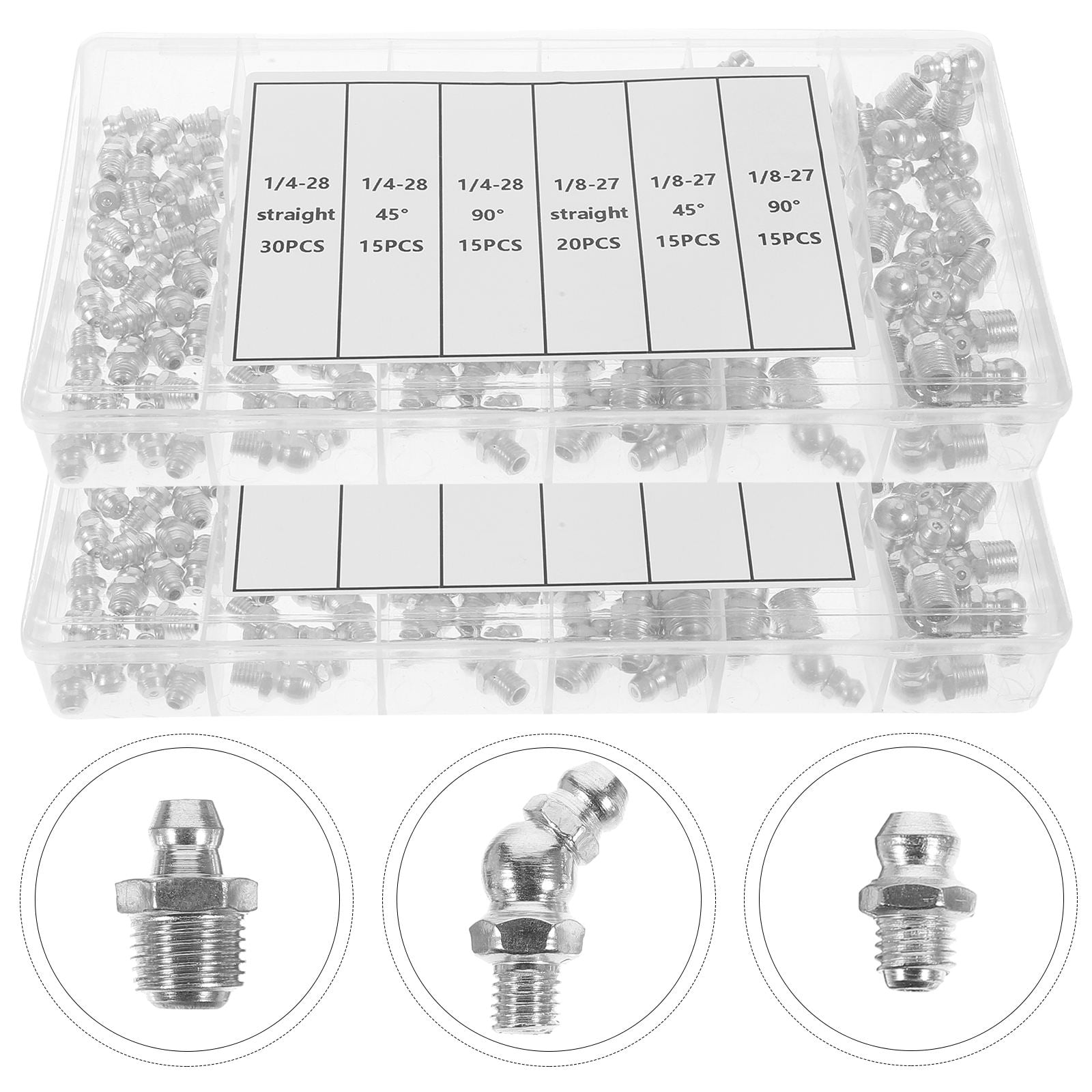 WHAMVOX 220 Pcs Hydraulic Grease Fitting Assortment Kit Nozzles Silver ...