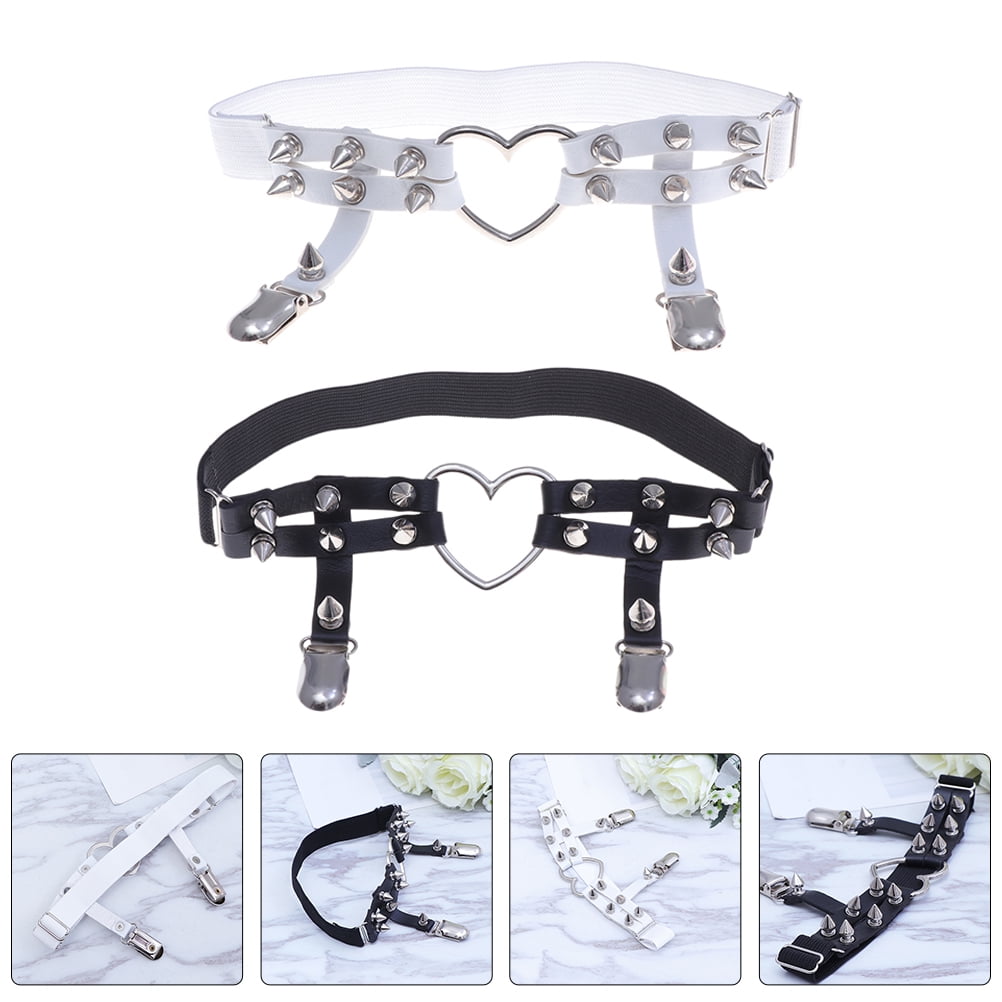 WHAMVOX 2pcs Adjustable PU Leg Garters Punk Style Hollow Heart Molding ...
