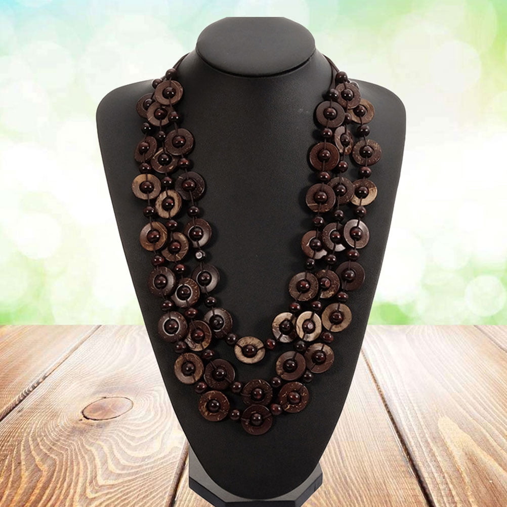 WHAMVOX 2pcs Layered Wood Beaded Necklaces Coconuts Shell Bohemian ...
