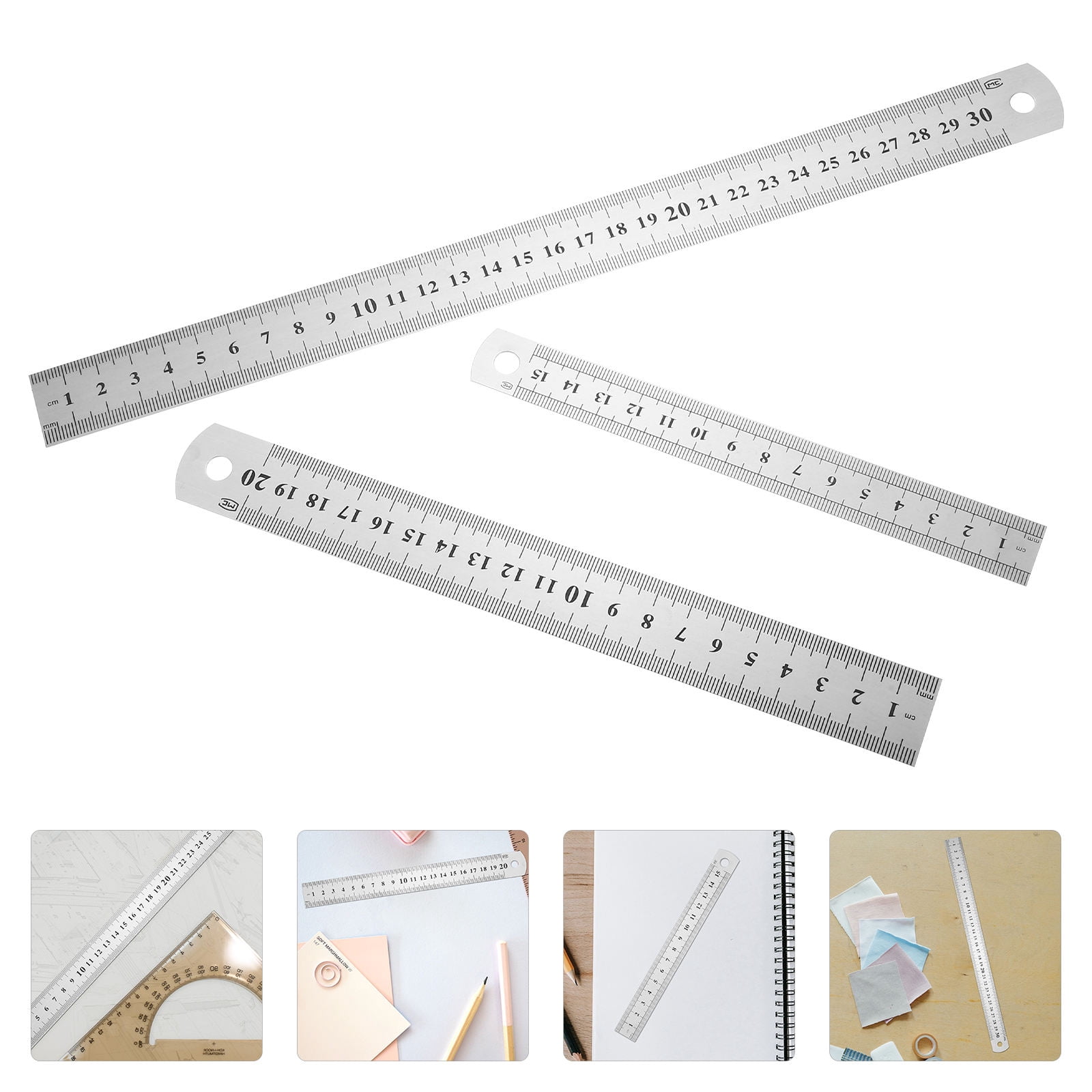 WHAMVOX 3 Pcs Automatic High Precision Measurement Ruler Steel Straight ...