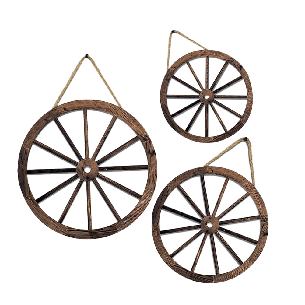 WHAMVOX 3 Pcs Solid Wood Wheel Pendant Country Decor Garden Wagon ...