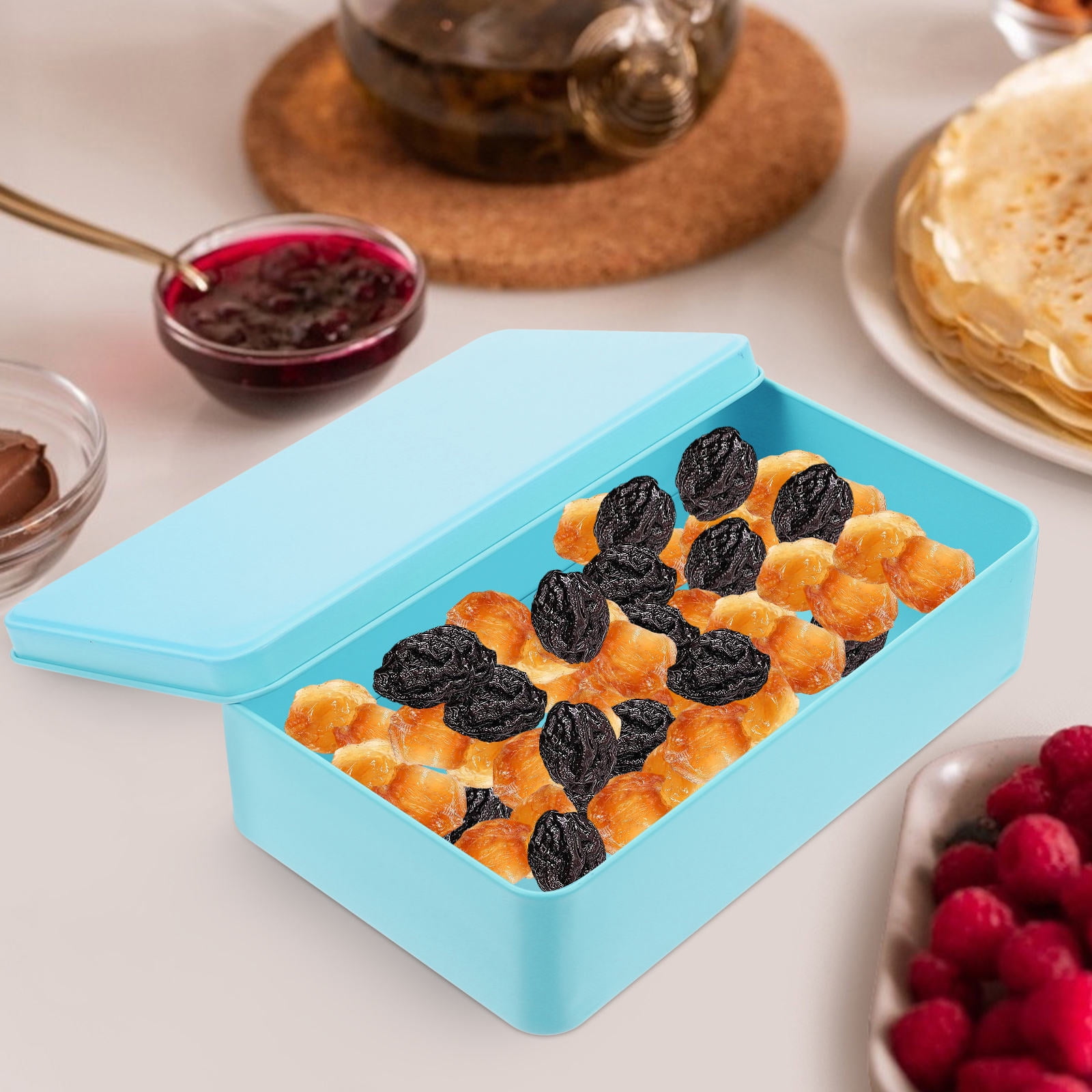 WHAMVOX 3 Pcs Tinplate Cake Tins Storage Rectangle with Lids Sky-blue ...