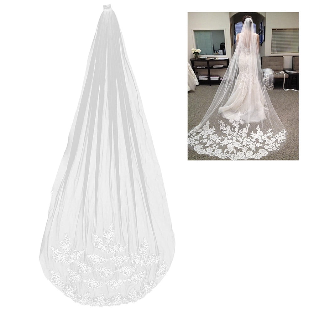 WHAMVOX 3 Tiers Simple and Bridal Floor Veils with Lace Appliques 3 ...