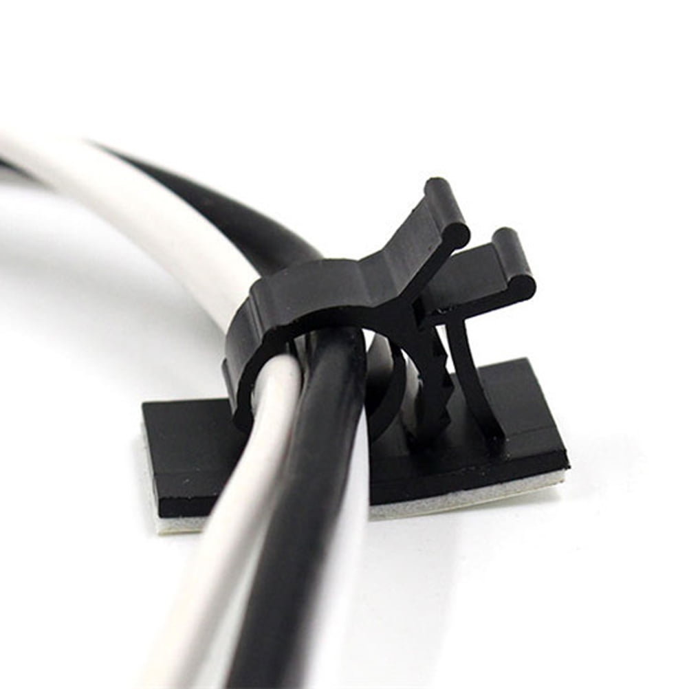 WHAMVOX 30pcs Plastic Clips Black Adhesive Backed Wire Adjustable Cable ...