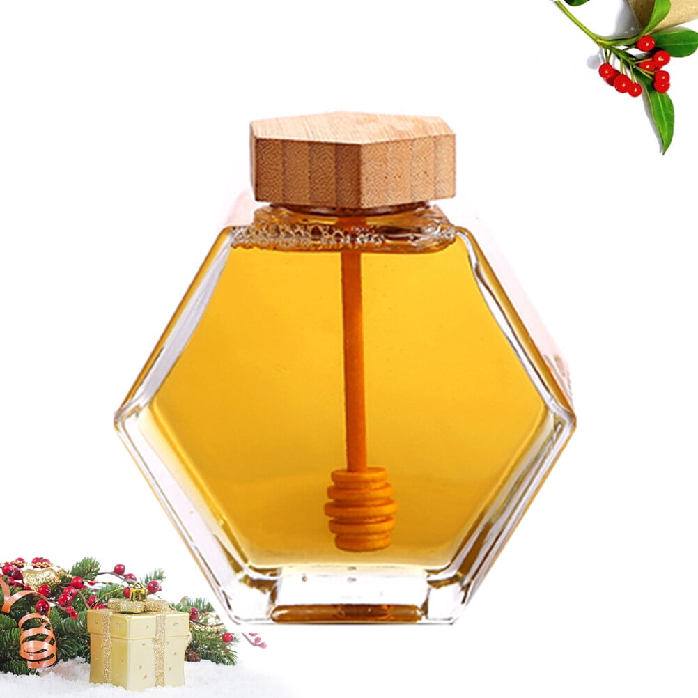 WHAMVOX 380 Ml Honey Jar Glass Bottle Jars Syrup with Lids Mini ...