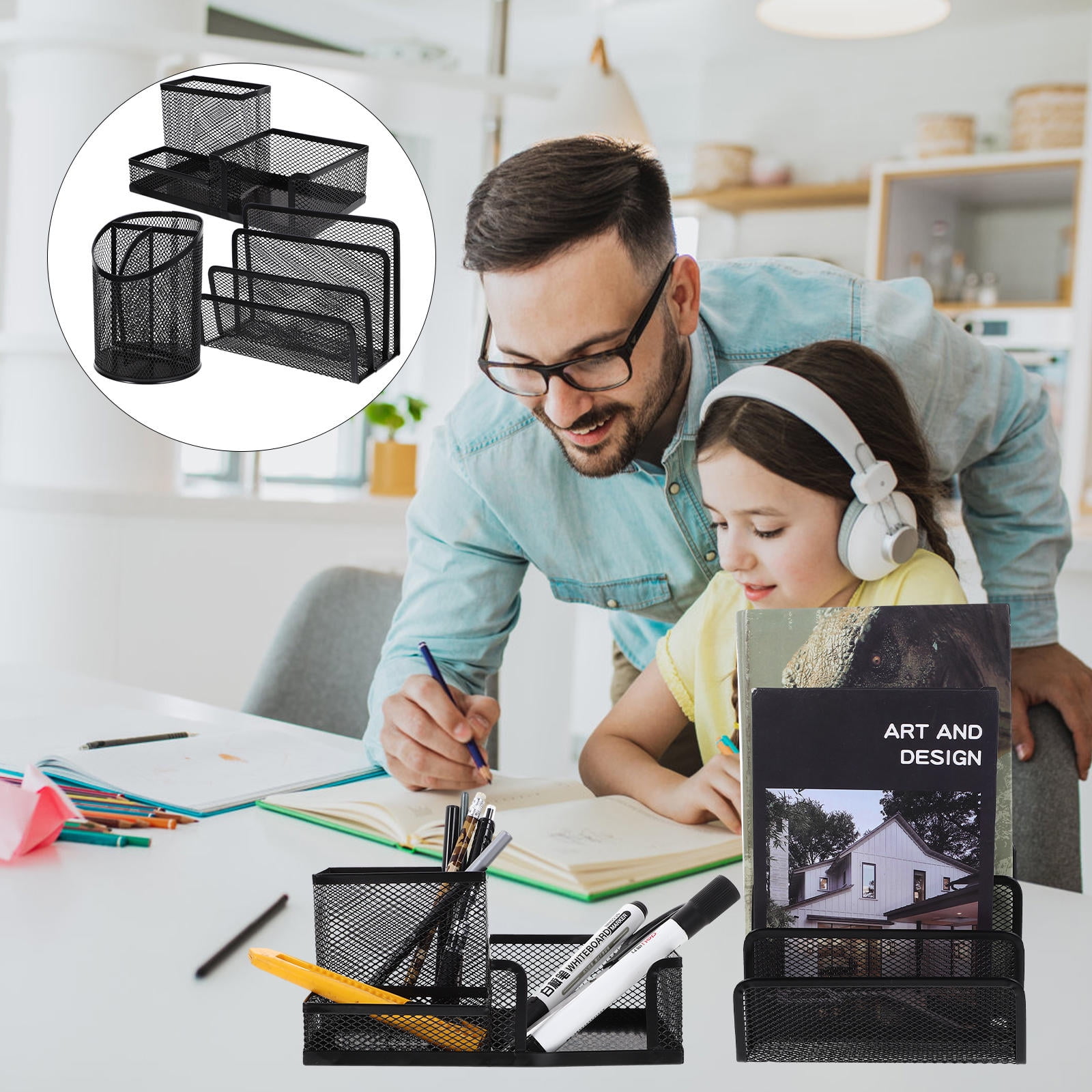 WHAMVOX 3Pack Metal Pen Holders for Students and Teachers Rectangular ...