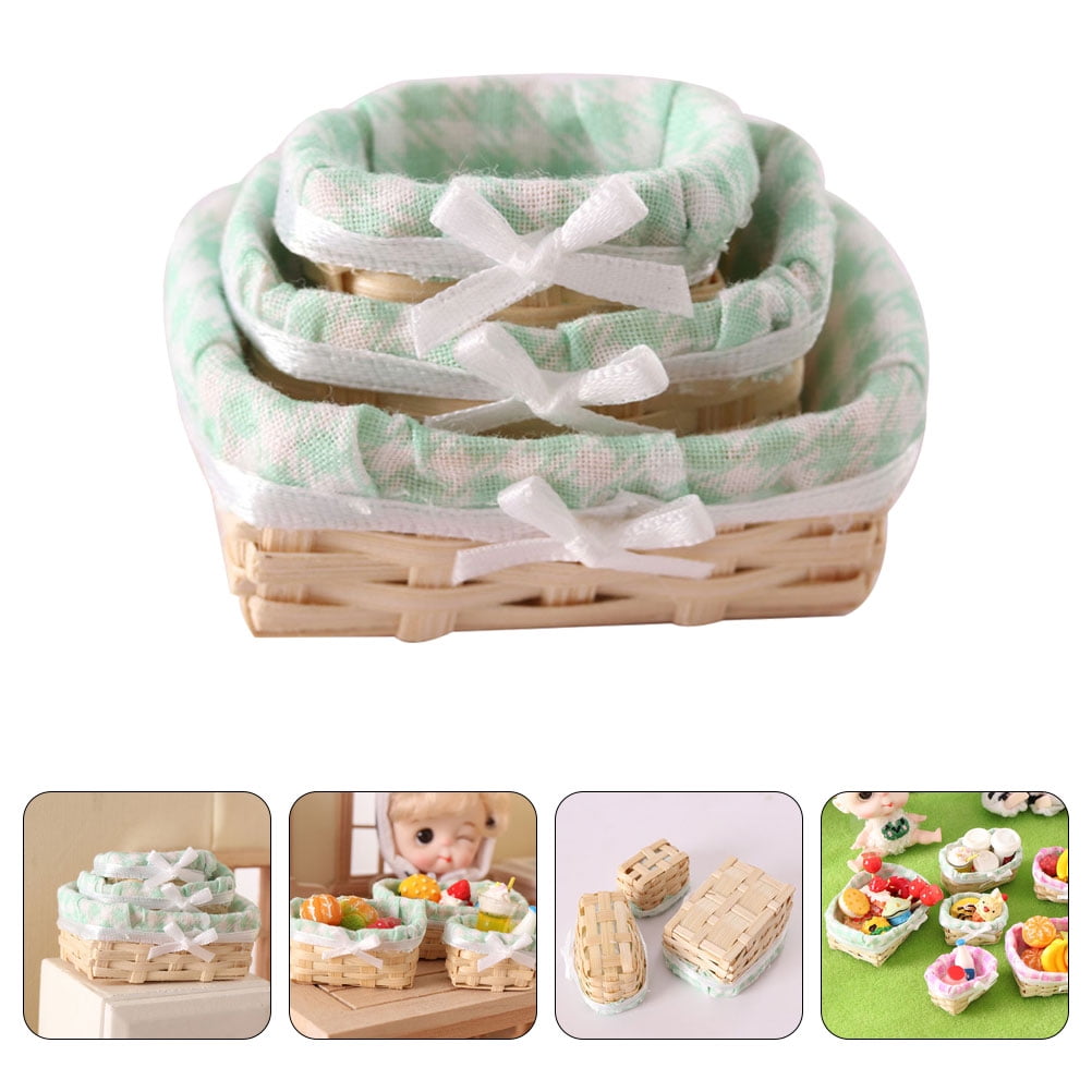 SEWCHICS Dollhouse Miniature Storage Basket Green Bamboo 3Pcs 2.2In ...