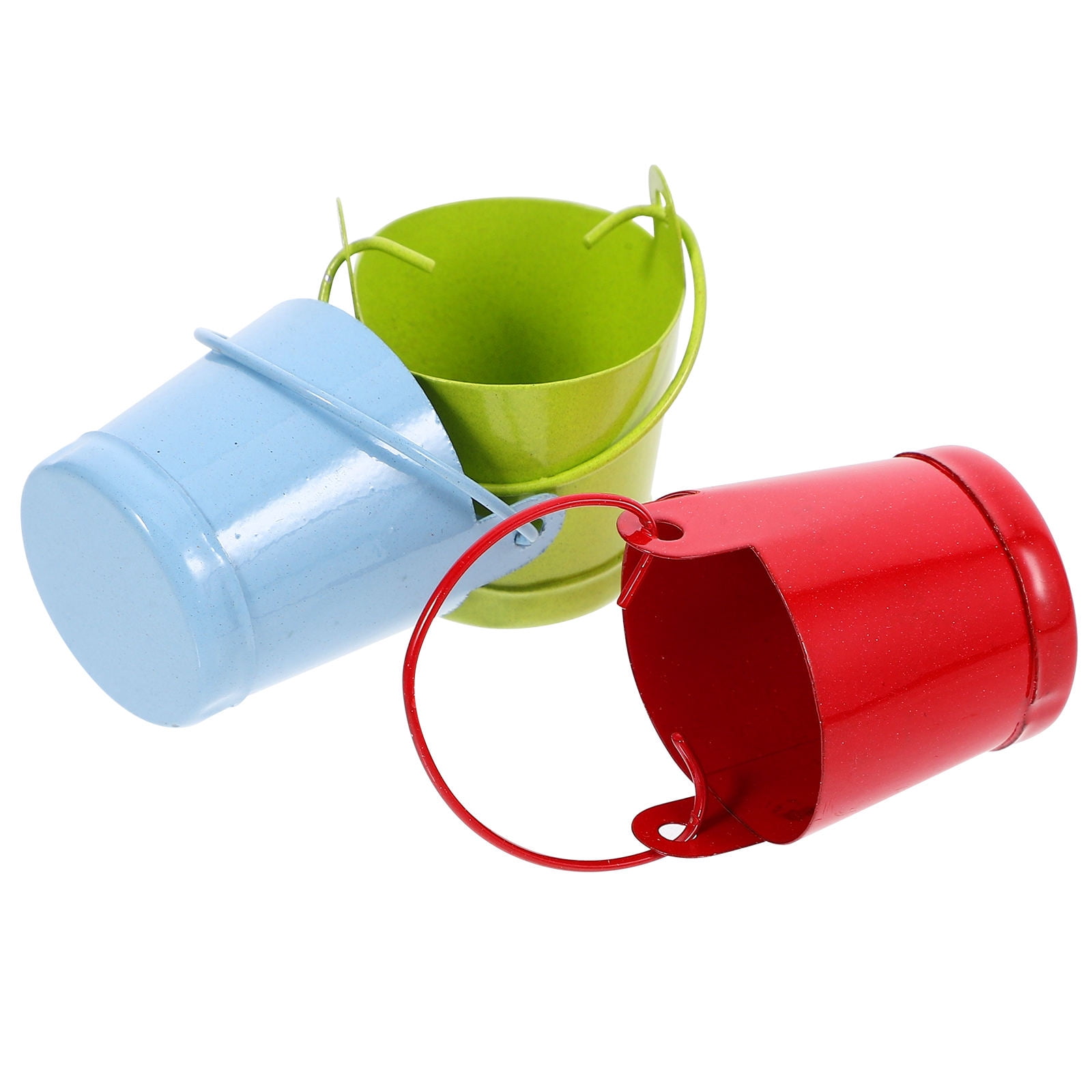 WHAMVOX 3Pcs Mini Metal Buckets with Handles Dollhouse Mini Pails Mini ...