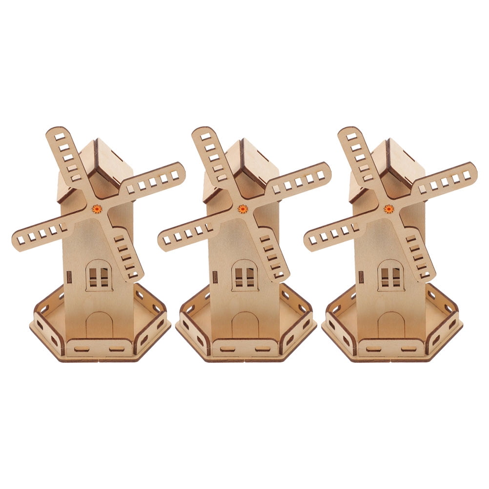 WHAMVOX 3pcs DIY Solar Powered Windmill Kit Kids Wooden House ...