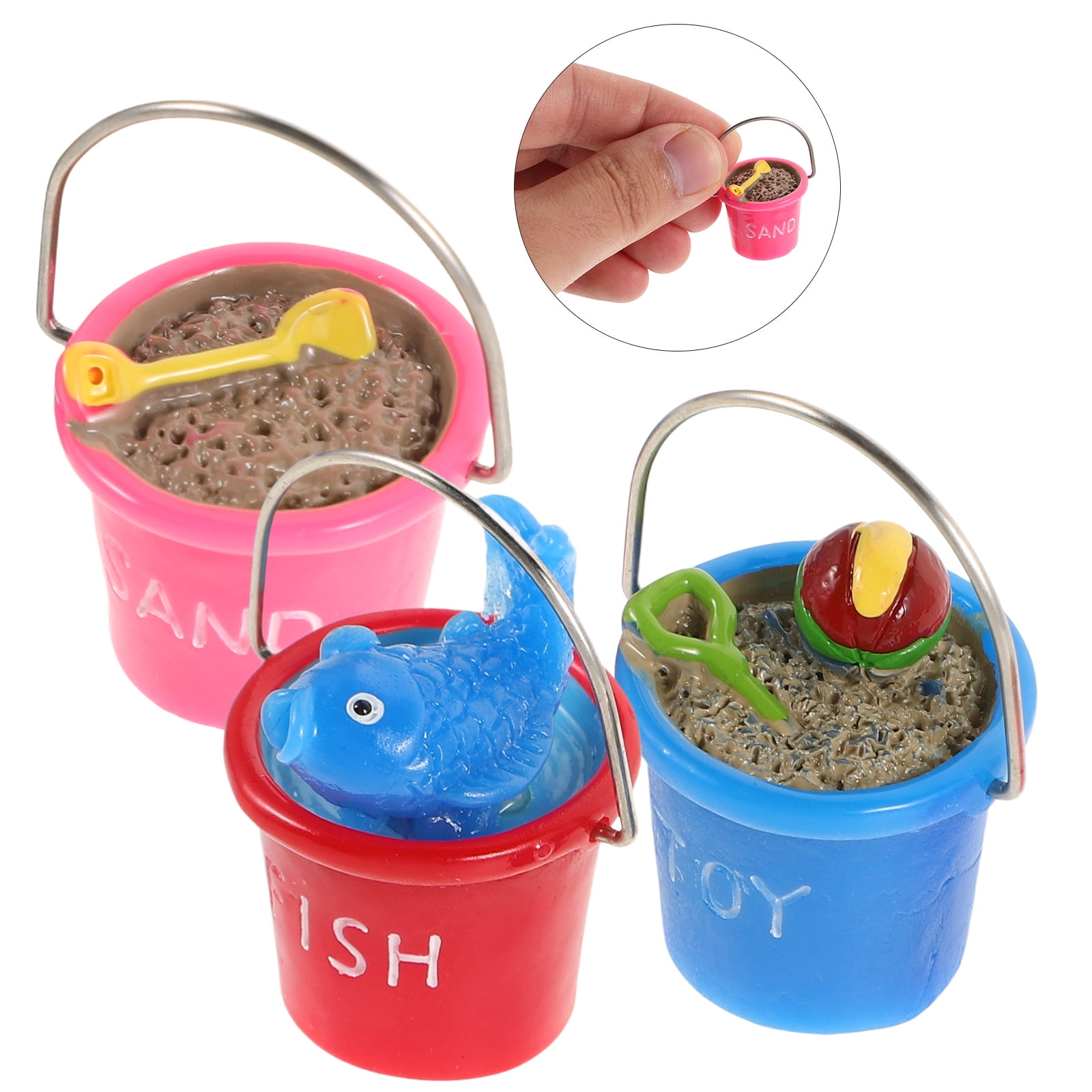WHAMVOX 3pcs Miniature Bucket Model Dollhouse Water Pail Resin Beach ...