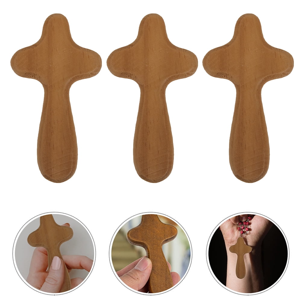 WHAMVOX 3pcs Prayer Handheld Crosses Props Wooden Cross Portable ...