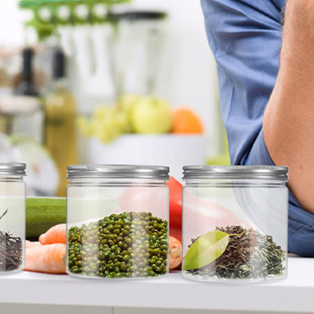 WHAMVOX 4 Pcs Clear Plastic Storage Jars Container With Aluminum Lids ...