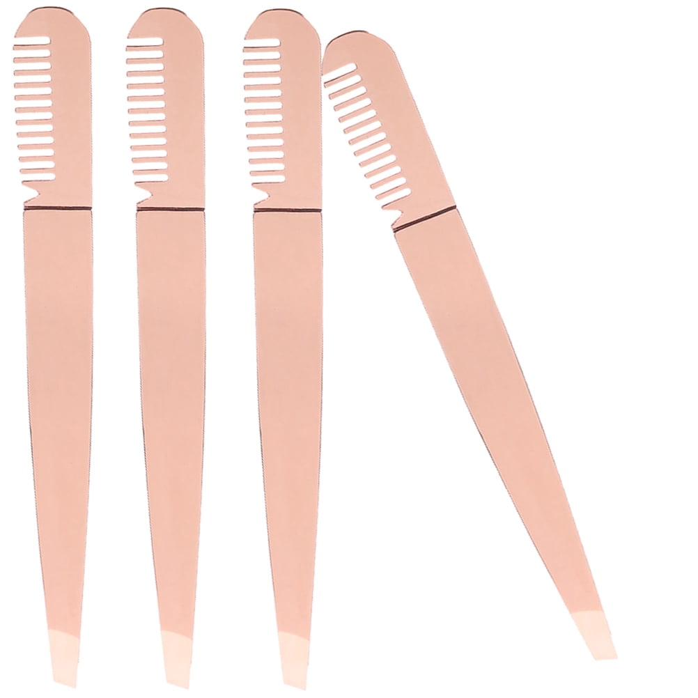 WHAMVOX 4 Pcs Eyebrow Tweezers Pluckers Grooming Slanted Tools Golden ...