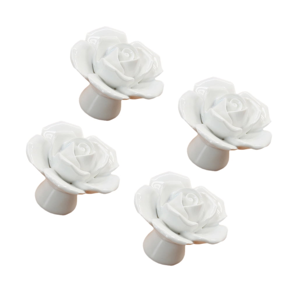 WHAMVOX 4 Pcs Floral Decor Ceramic Rose Handle Flower Drawer Pulls ...