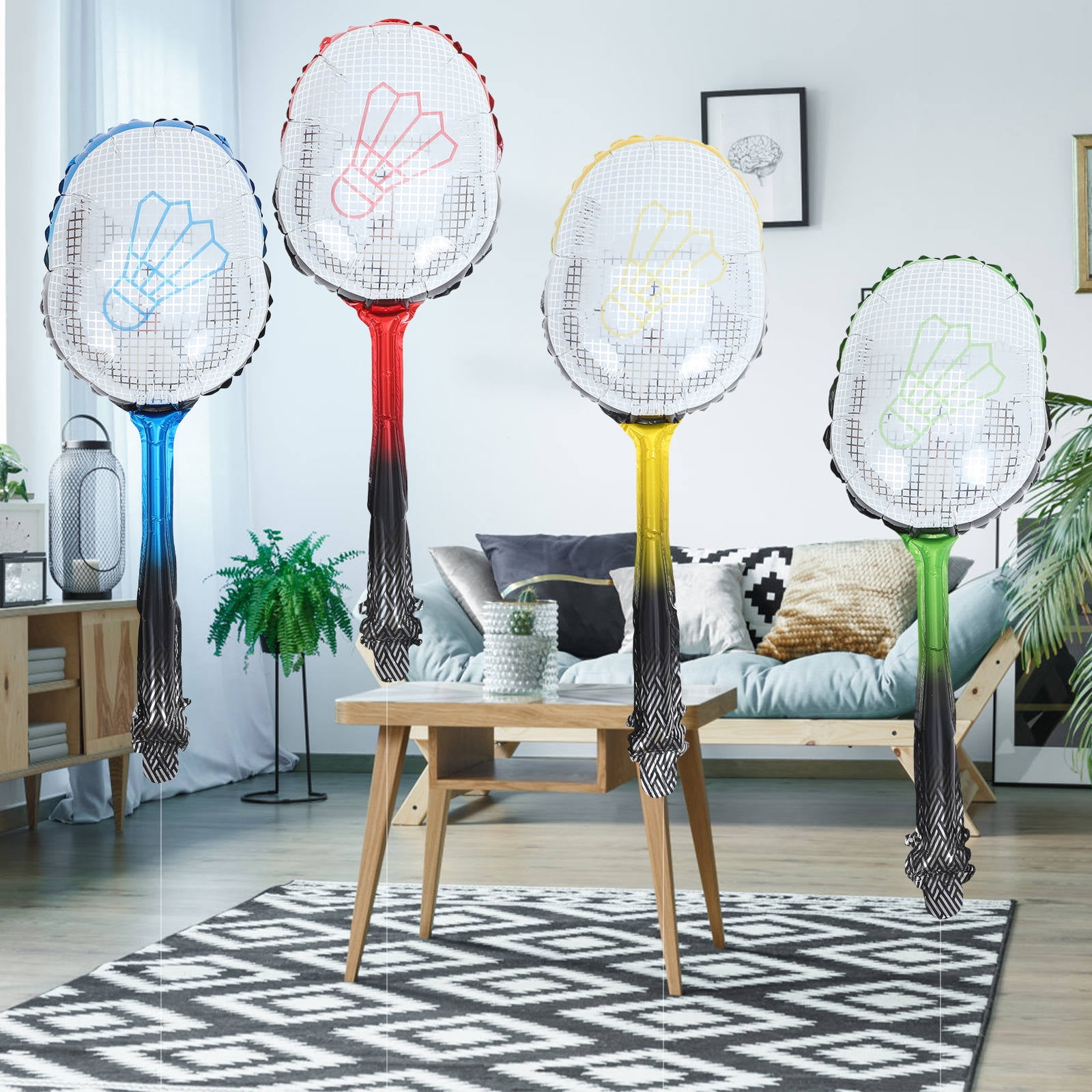 WHAMVOX 4 Pcs Foil Balloon Badminton Racket Shaped Rackets Balloons ...