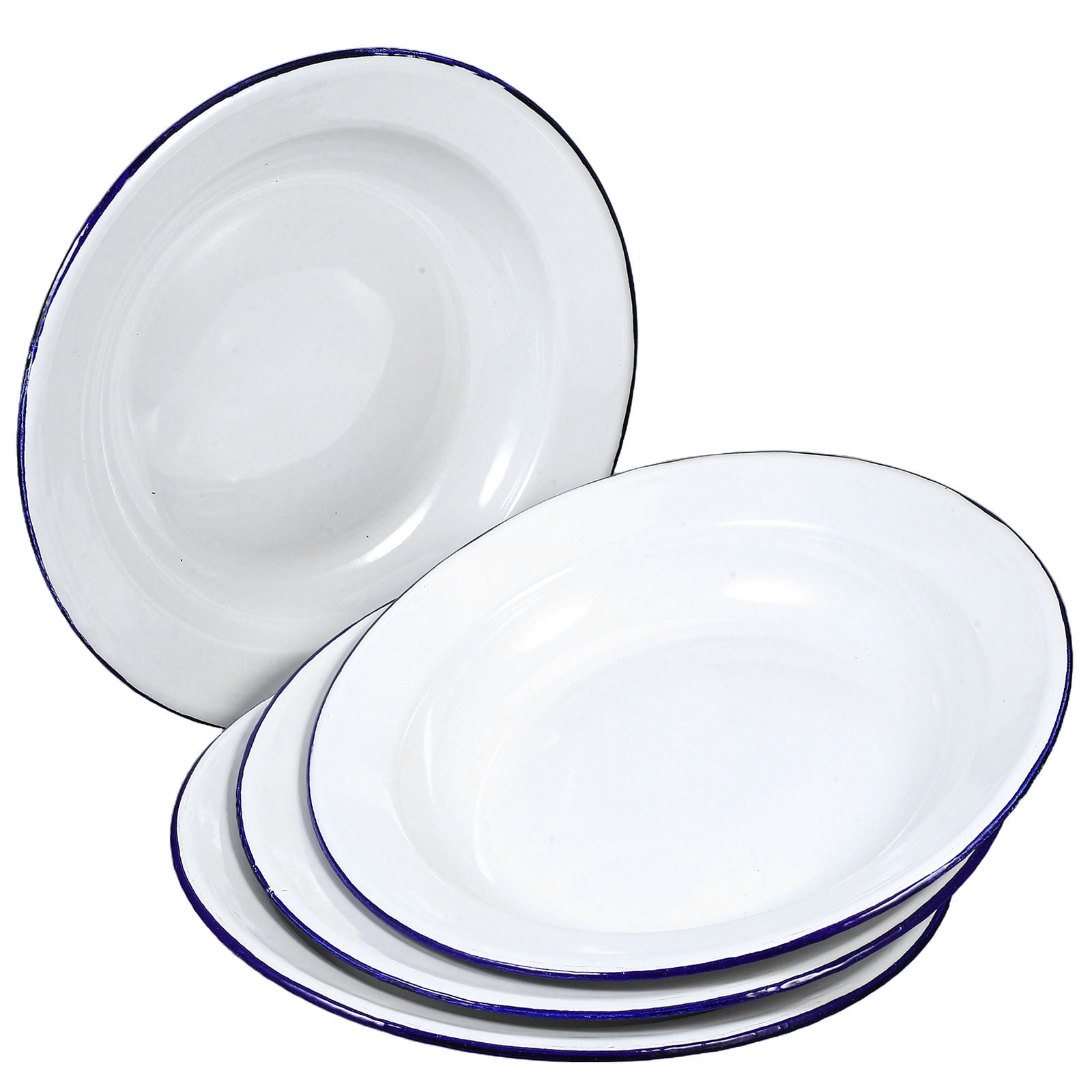WHAMVOX 4 Pcs Outdoor Dinner Plates Round with Rim Individual White ...