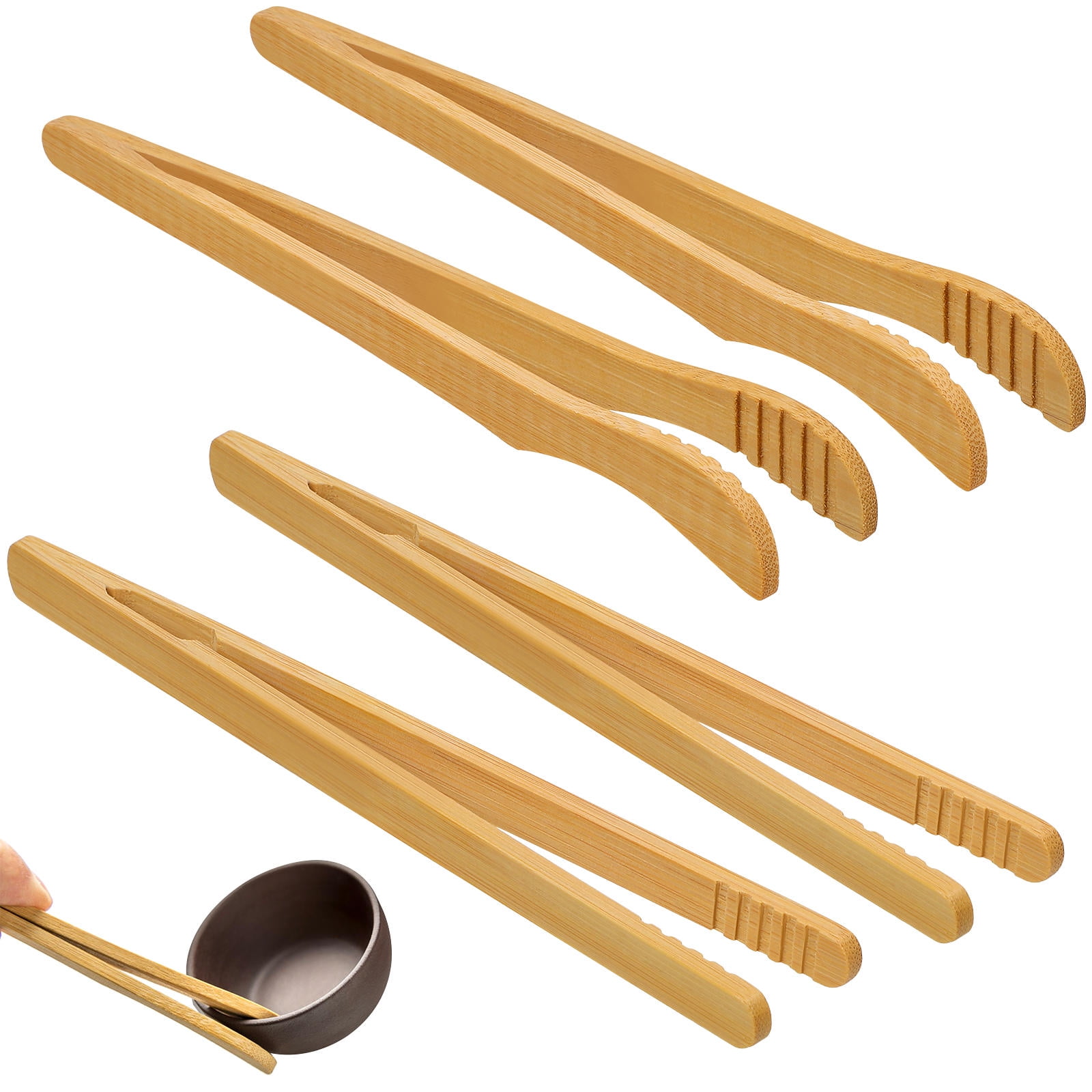 WHAMVOX Light Brown Bamboo Tea Tongs for Kitchen Use with Secure Grip ...