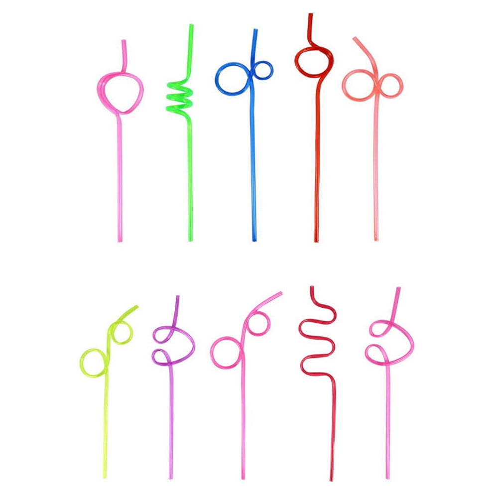 WHAMVOX 40 Pcs Disposable Staws Neon Color Twistable Flexible Creative ...
