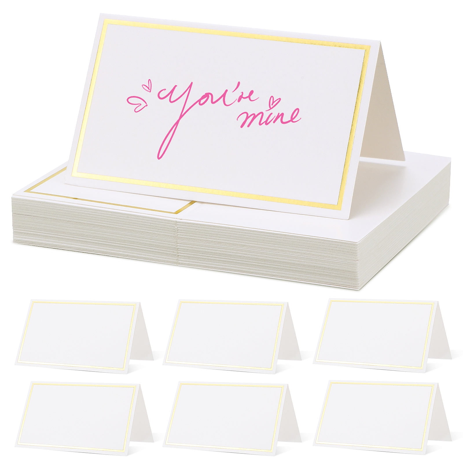 WHAMVOX 40 Pieces Blank Table Name Cards with Gold Foil Border for ...