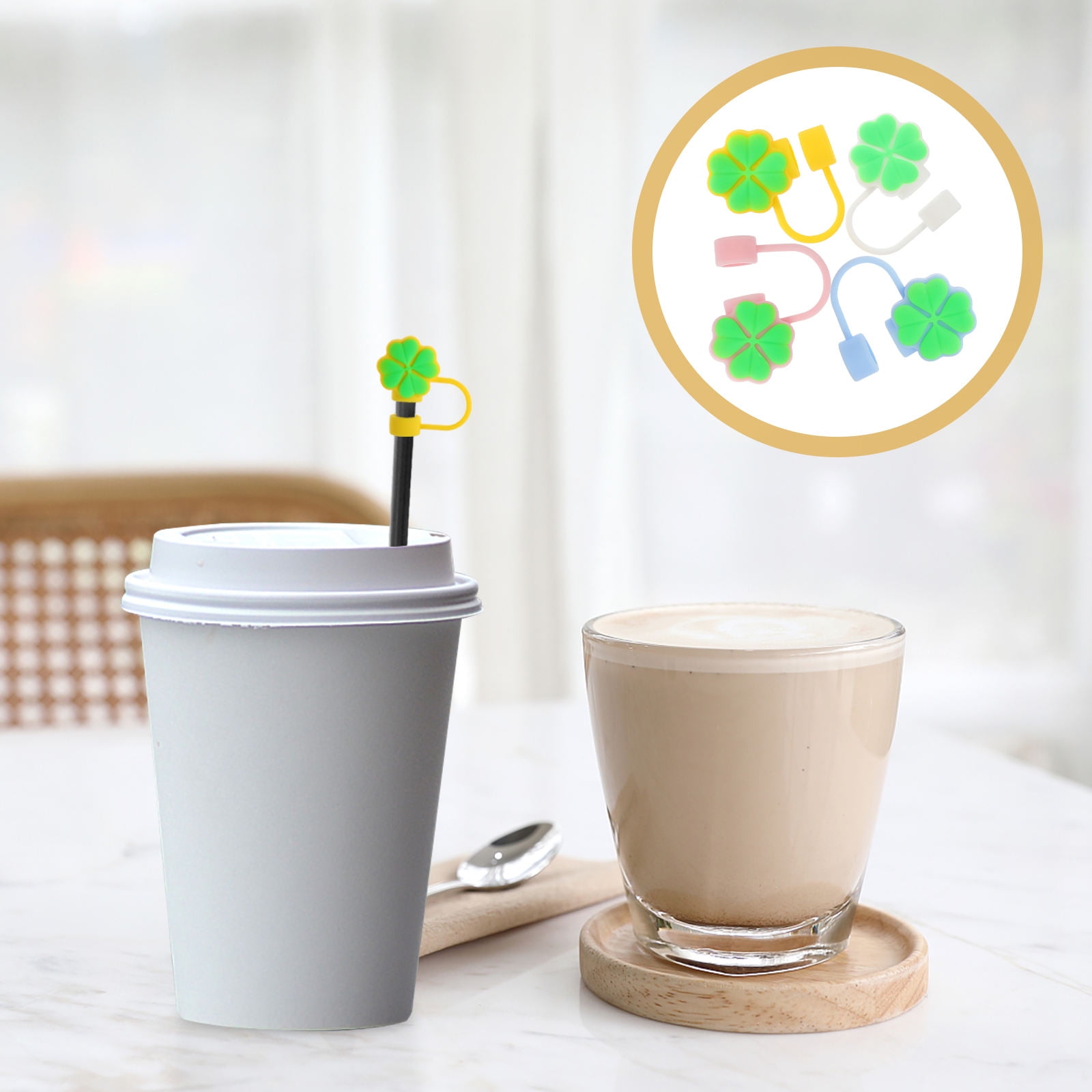 WHAMVOX 4pcs Drinking Straw Caps Straw End Plugs Silicone Leaf Shaped ...