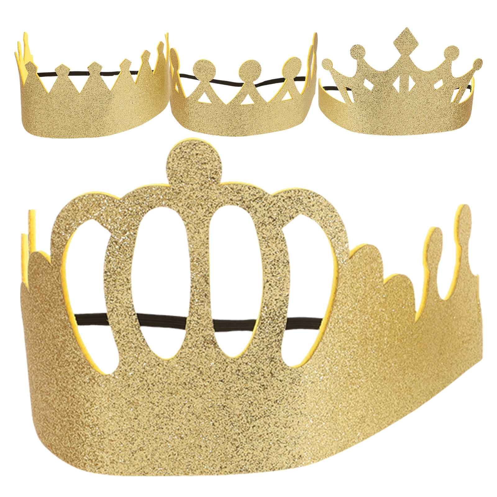 WHAMVOX 4pcs King Crowns Kids Party King Queen Golden Crown Hat Elastic ...