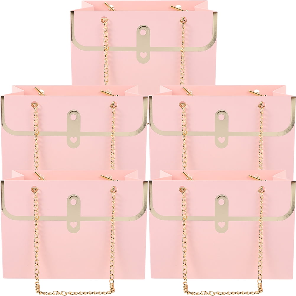 WHAMVOX 5 Pcs Bags Gift Bag Foldable Paper Bag Bride 10X10.5X15CM Pink ...