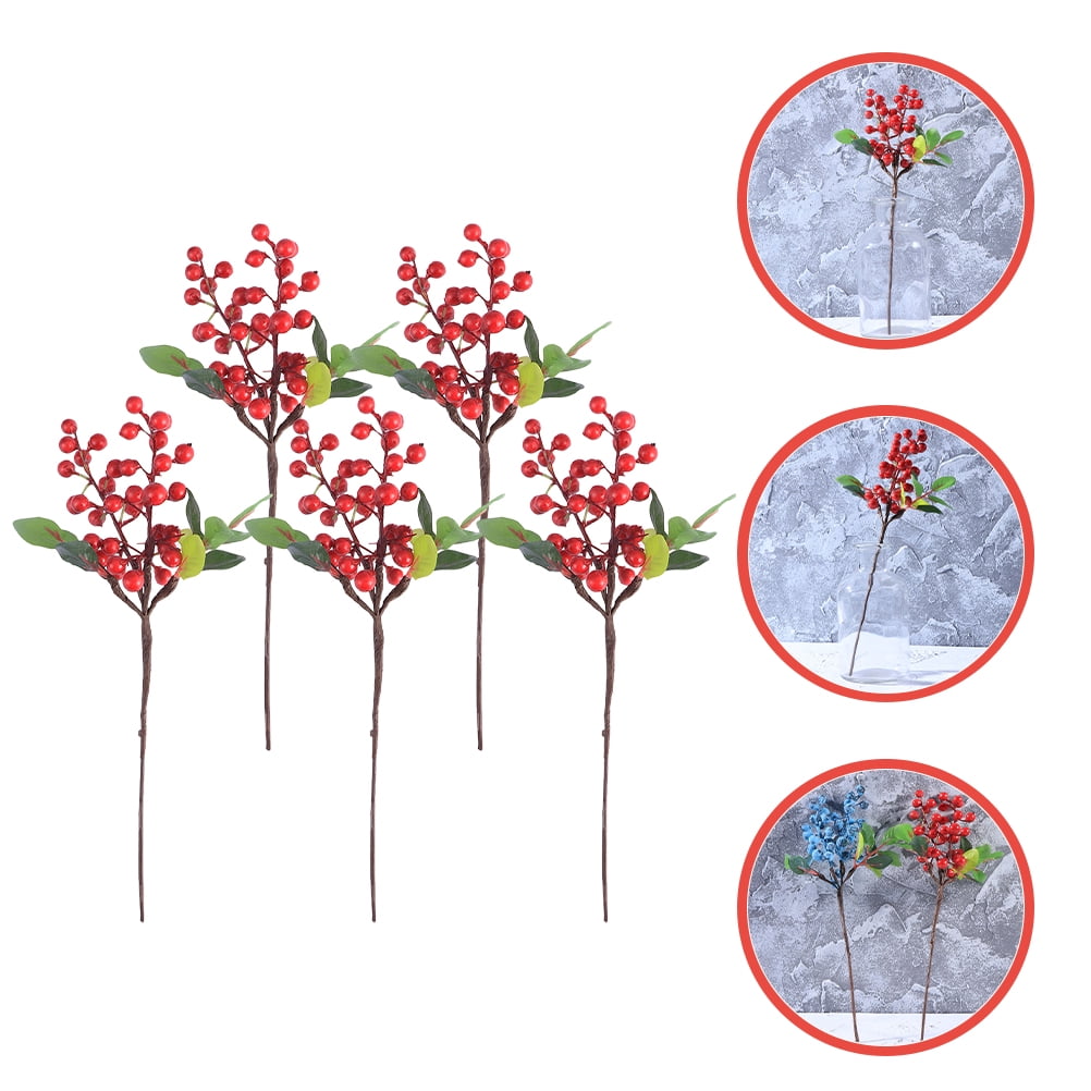 HOOWIFFY Simulated Decorative Berries Artificial Berry Stems Red 5Pcs ...