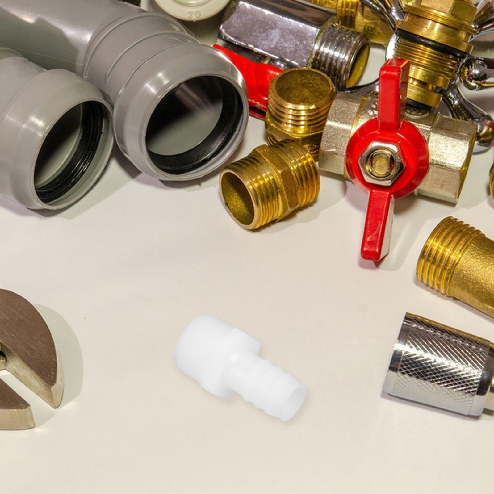 WHAMVOX 5 Pcs Plastic Pipe Fittings Hose Barb Male Thread Mender White ...