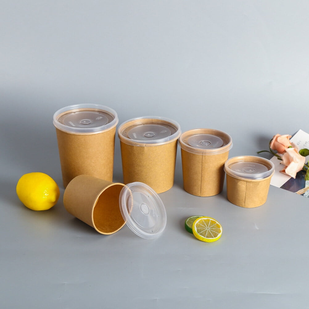WHAMVOX 50 Pcs Bowl with Lid Ramen Kraft Paper Soup Cup Containers Lids ...
