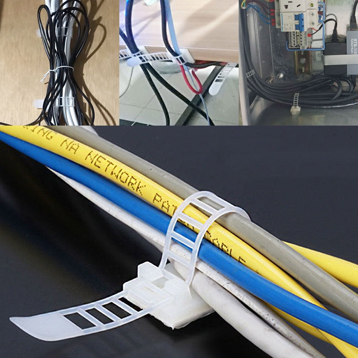 WHAMVOX 50 Pcs Self-adhesive Cable Holders Cord Ties Organizer Reusable ...