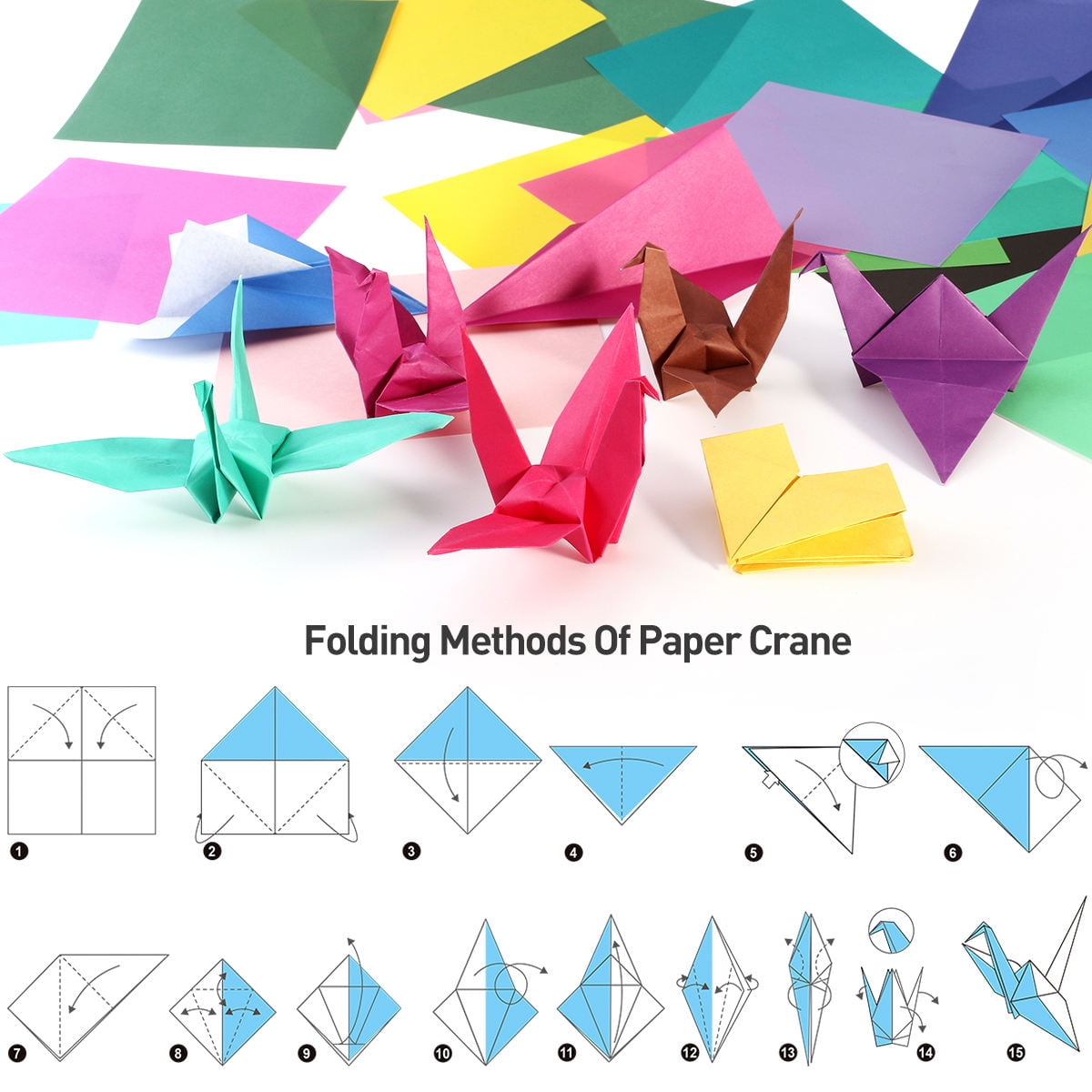 WHAMVOX 50 Sheets Square Colored Paper Colorful Origami Child 17.00X17 ...