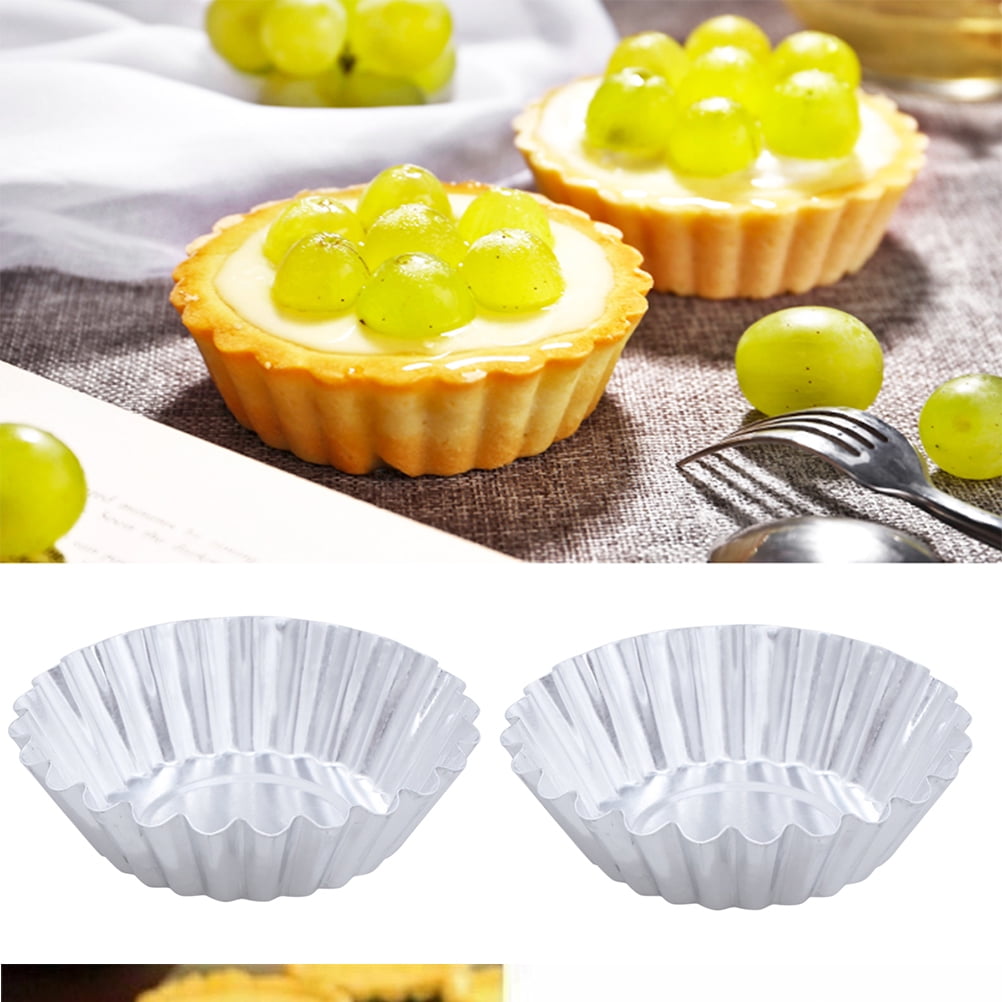 WHAMVOX 50PCS Aluminum Alloy Egg Tart Mold Flower Shape Nonstick Ripple ...