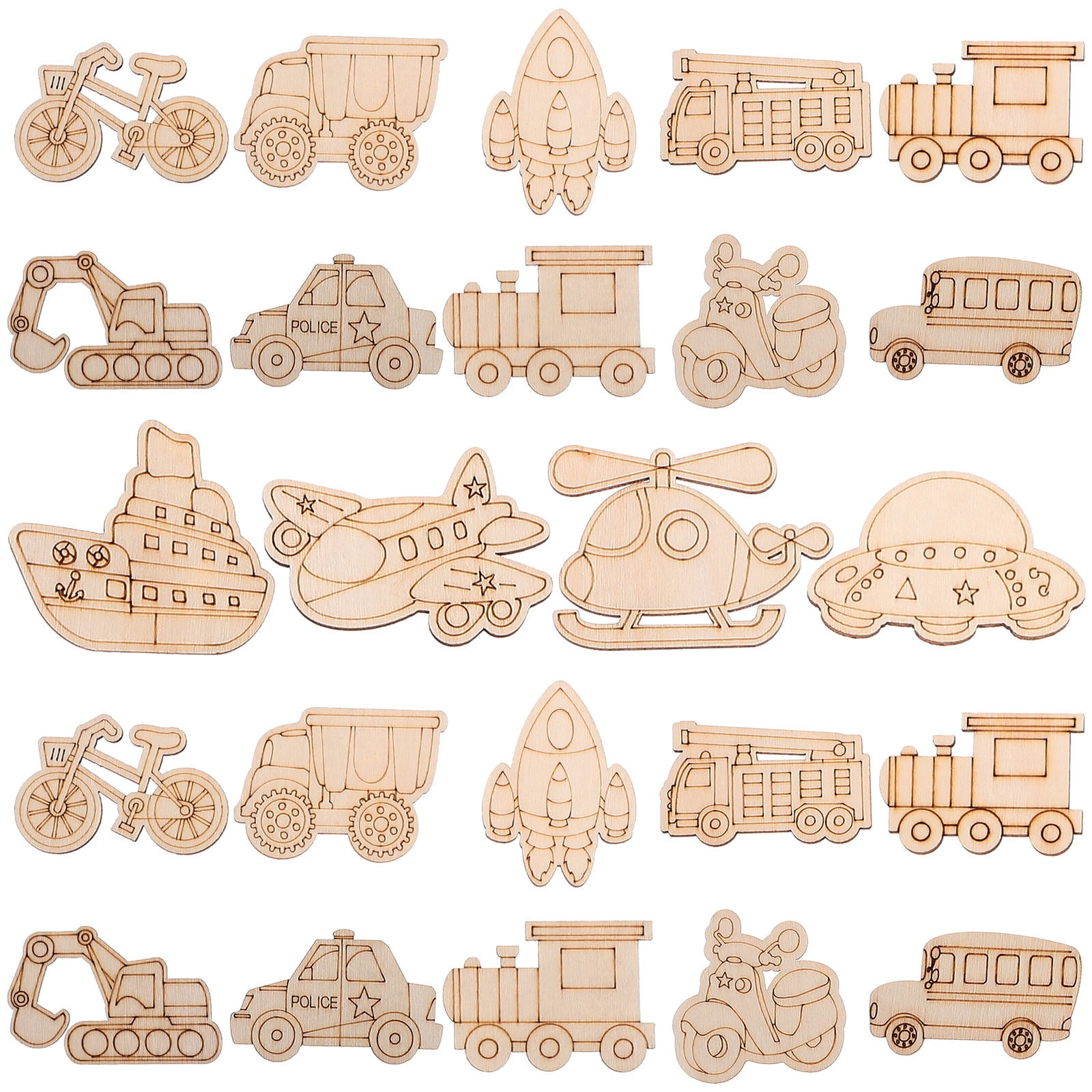 WHAMVOX 50Pcs Vehicle Cutouts Craft Unfinished Craft Wood Blank Slices ...