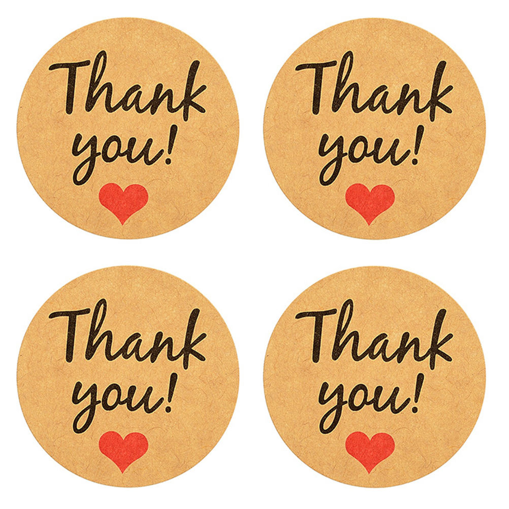 WHAMVOX 50pcs Kraft Paper Thank You Sticker Labels with Red Heart ...