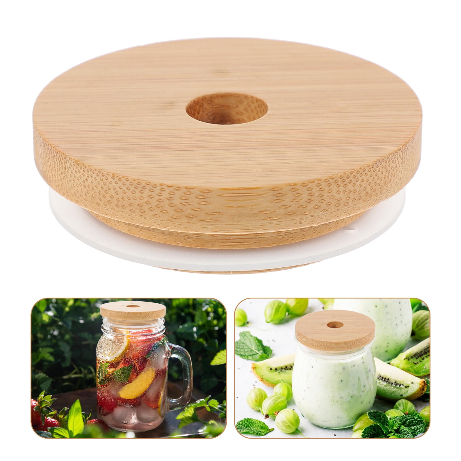 WHAMVOX 6 Pcs Sealing Cover Wood Grain Jar Reusable Lids Spoon ...